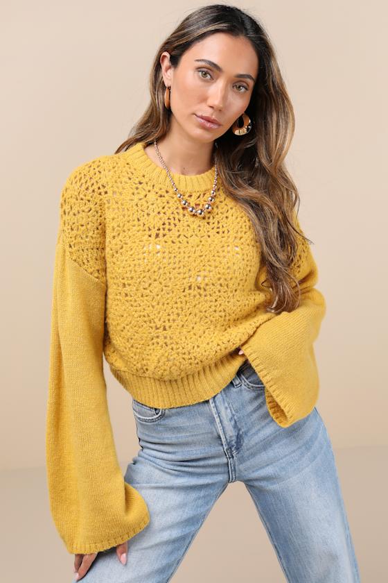 Mustard Yellow Sweater - Cropped Sweater - Crochet Sweater - Lulus