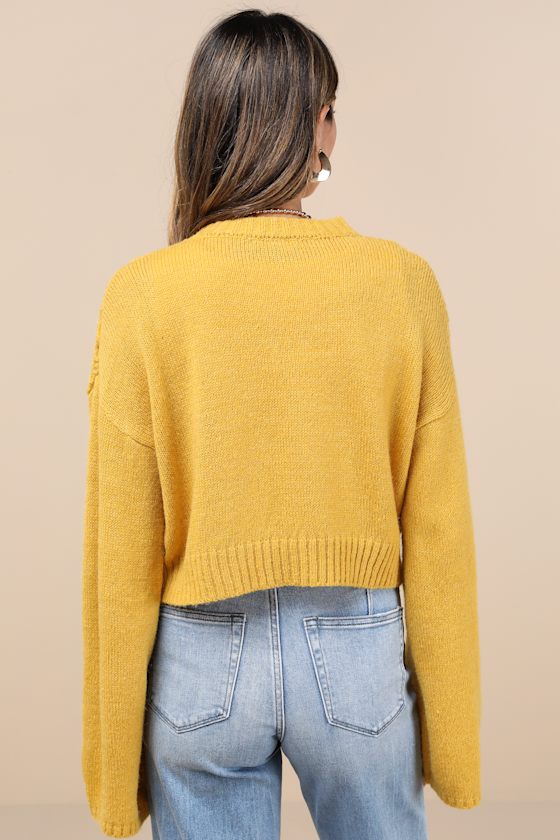 Mustard Yellow Sweater - Cropped Sweater - Crochet Sweater - Lulus