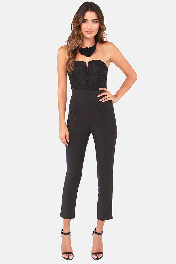 Sexy Black Jumpsuit Strapless Jumpsuit Lace Jumpsuit 4500 Lulus