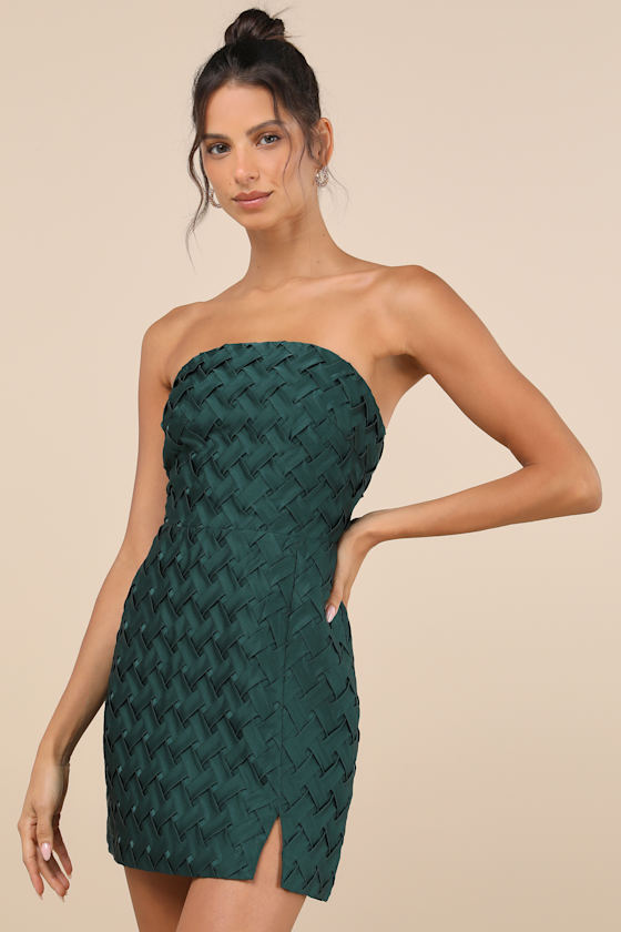 Emerald Woven Texture Dress - Strapless Dress - Mini Dress - Lulus