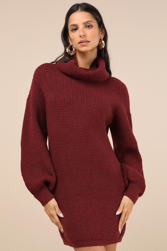 Burgundy Sweater Dress - Cowl Neck Sweater Dress - Knit Dress - Lulus