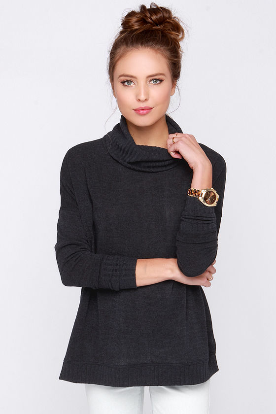 Cute Grey Sweater - Dark Grey Sweater - Cowl Neck Sweater - $45.00 - Lulus