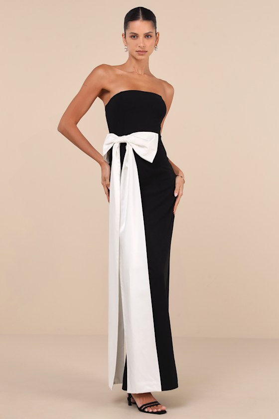 Black Column Maxi Dress - Bow Maxi Dress - Strapless Maxi Dress - Lulus