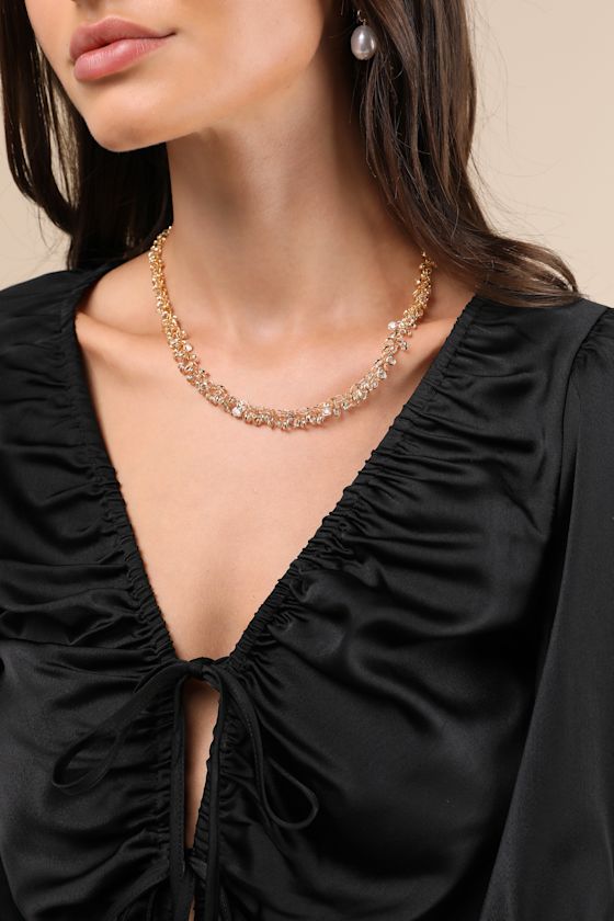 Gold Rhinestone Necklace - Necklace - Sparkly Necklace - Lulus