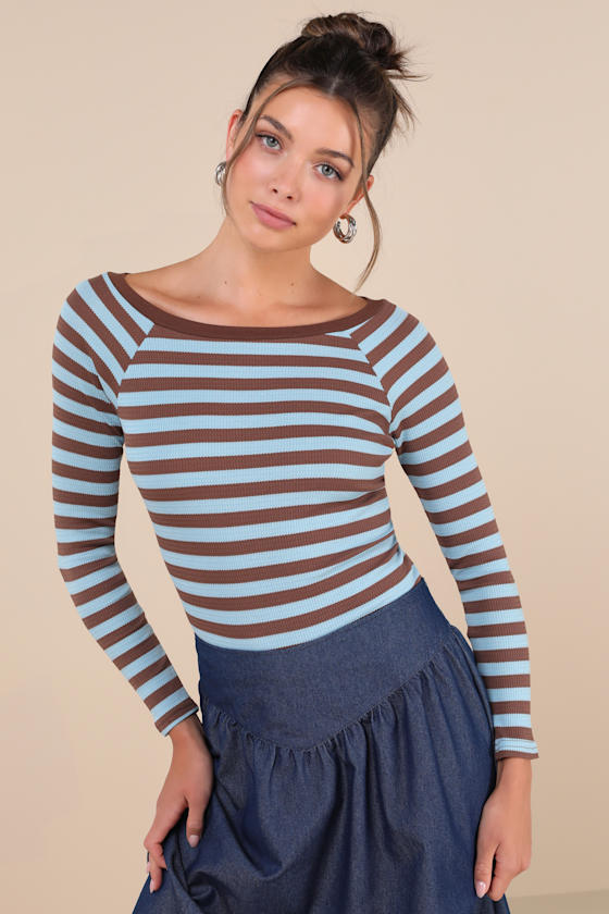 Blue and Brown Striped Top - Long Sleeve Top - Thermal Top - Top - Lulus