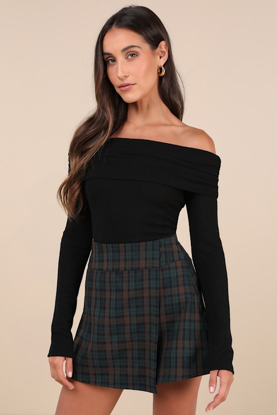 Black Textured Top - Off-the-Shoulder Top - Long Sleeve Top - Lulus