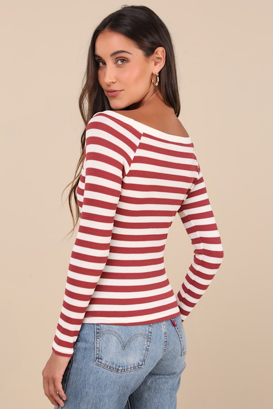 Ivory and Red Striped Top - Long Sleeve Top - Thermal Top - Top - Lulus