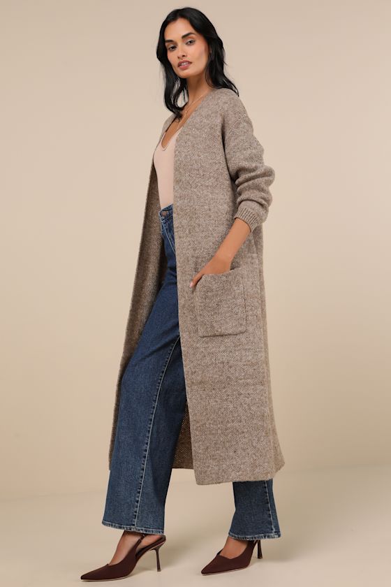 Brown Marled Knit Cardigan - Longline Cardigan - Duster Cardigan - Lulus