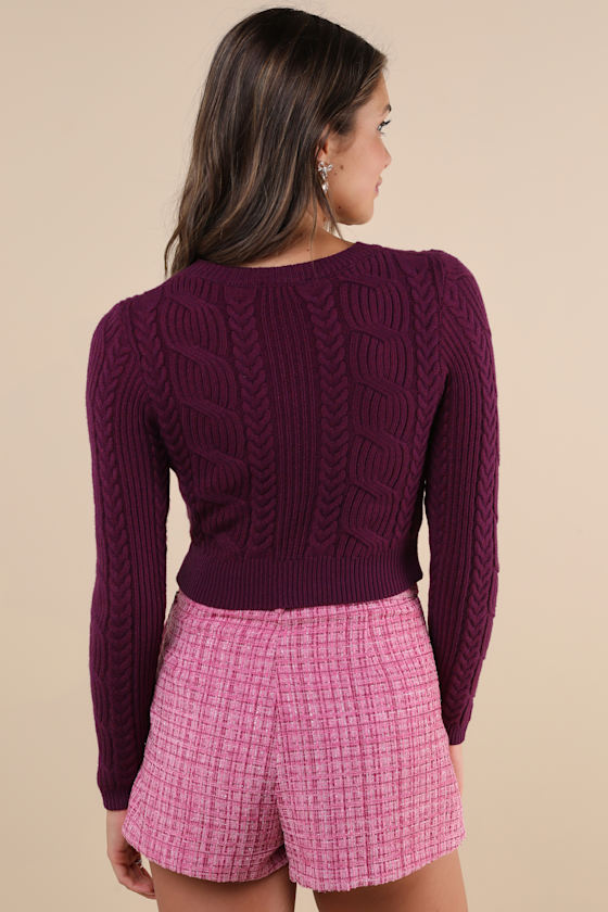 Purple Cropped Sweater - Cable Knit Sweater - Space Dye Sweater - Lulus