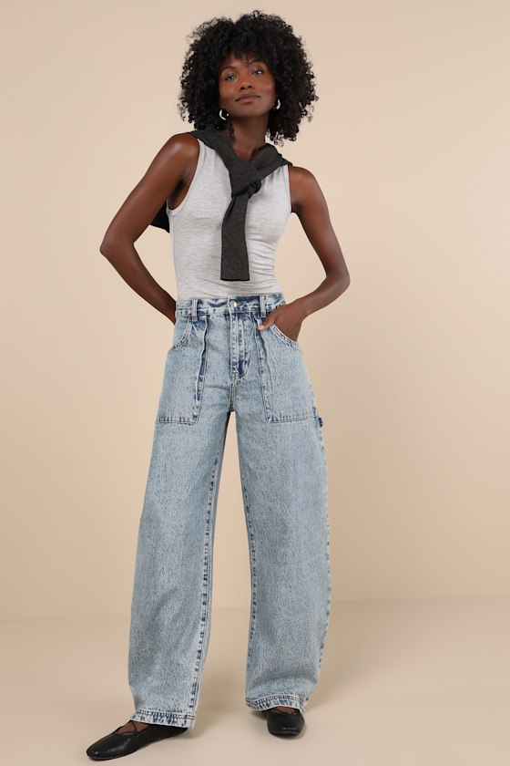 Steve Madden Hansen - Medium Wash Jeans - High-Rise Barrel Jeans - Lulus