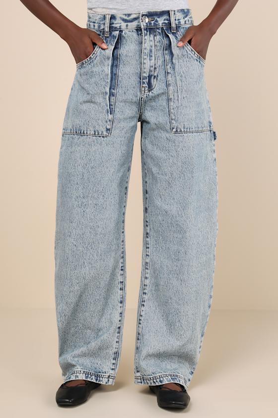 Steve Madden Hansen - Medium Wash Jeans - High-Rise Barrel Jeans - Lulus
