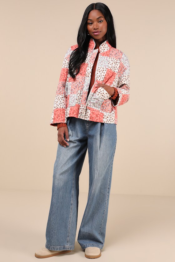 Coral Multi Patchwork Jacket - Quilted Jacket - Patchwork Jacket - Lulus