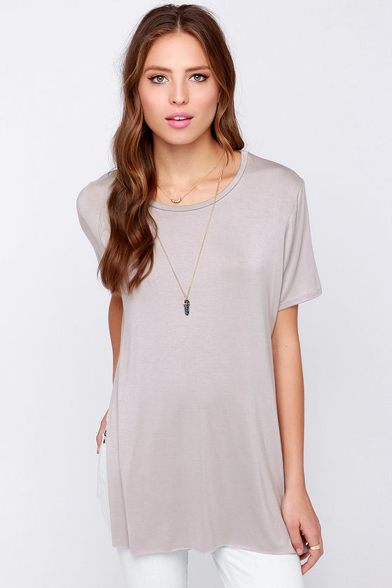 Pretty Grey Top - Oversized Tee - Side Slit Tee - $31.00 - Lulus