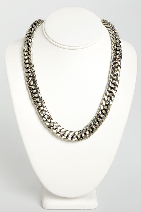 Pretty Silver Necklace - Chain Necklace - Rhinestone Necklace - $16.00 ...