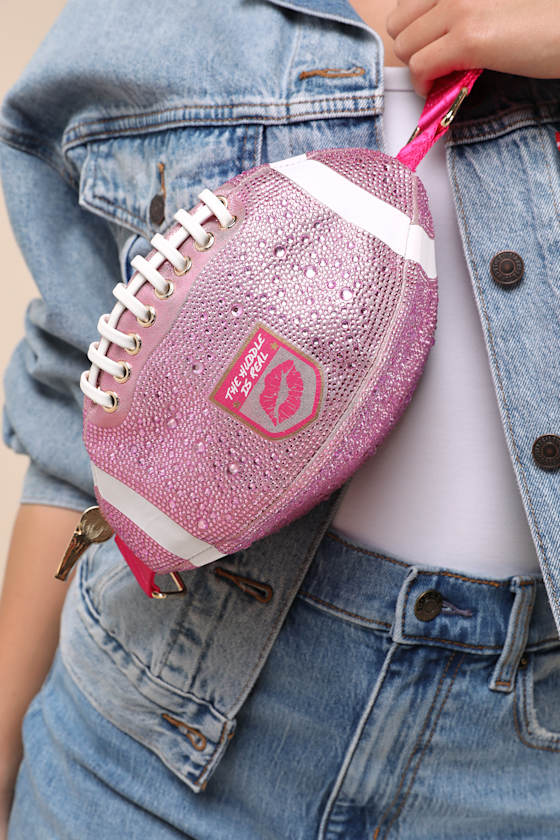 Betsey Johnson Tackle Me - Pink Rhinestone Football Bag - Purse - Lulus