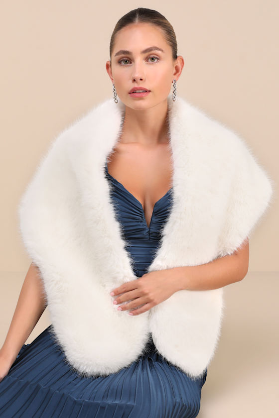 Ivory Faux Fur Stole - Satin Stole - Winter Wrap - Stole Scarf - Lulus