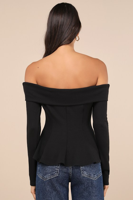 Black Off-the-Shoulder Top - Long Sleeve Top - Flare Hem Top - Lulus