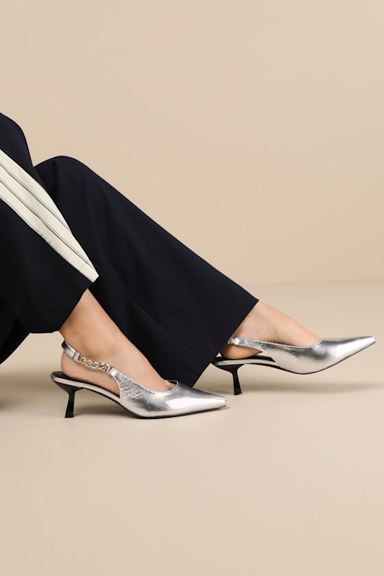 Silver Faux Leather Pumps - Chain Slingback Pumps - Silver Pumps - Lulus