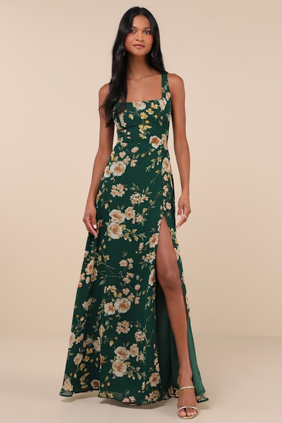 Green Floral Maxi Dress - Chiffon Dress - Sleeveless Maxi Dress - Lulus