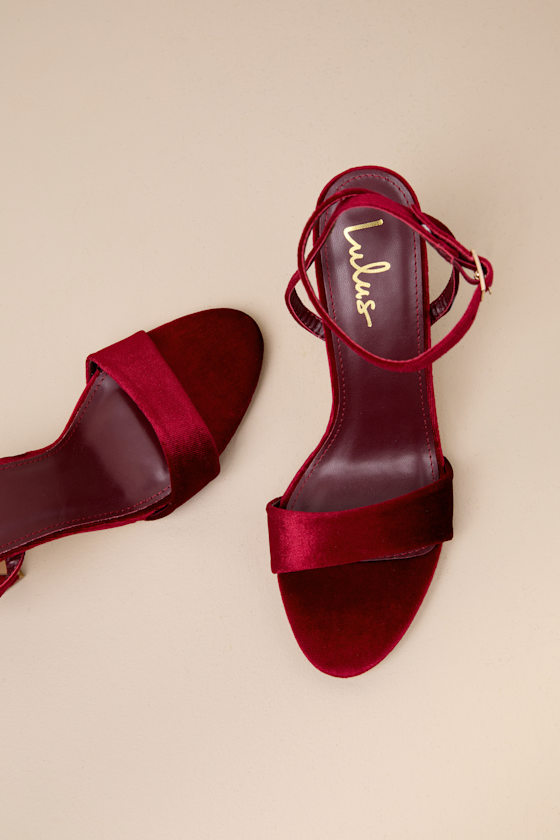 Wine Red Heels - Red Velvet High Heels - Ankle Strap Sandals - Lulus