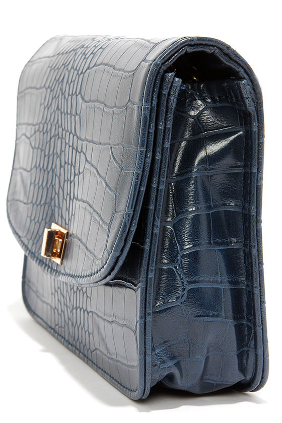 Cute Navy Blue Purse - Vegan Leather Purse - Croc Purse - $31.00