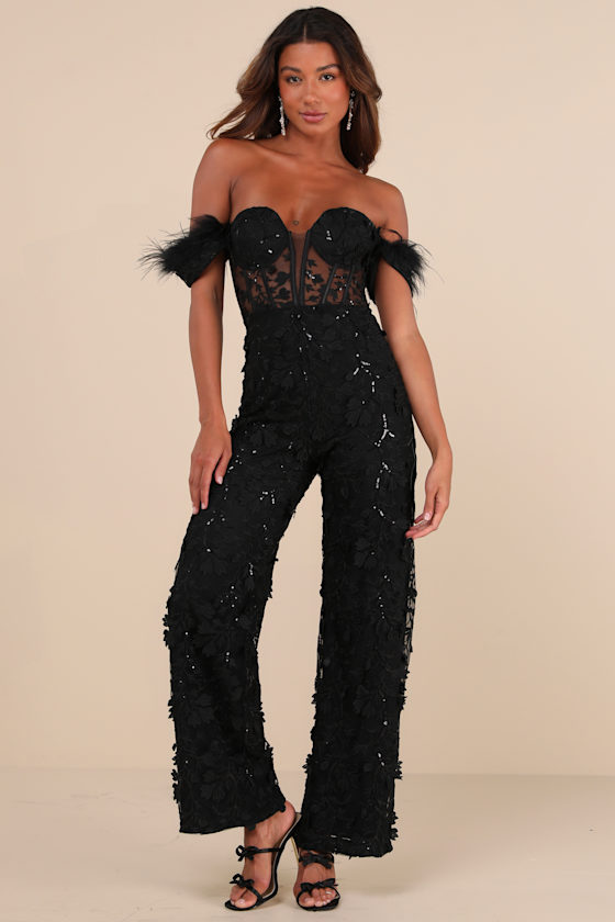 Black Embroidered Jumpsuit - OTS Jumpsuit - Bustier Jumpsuit - Lulus
