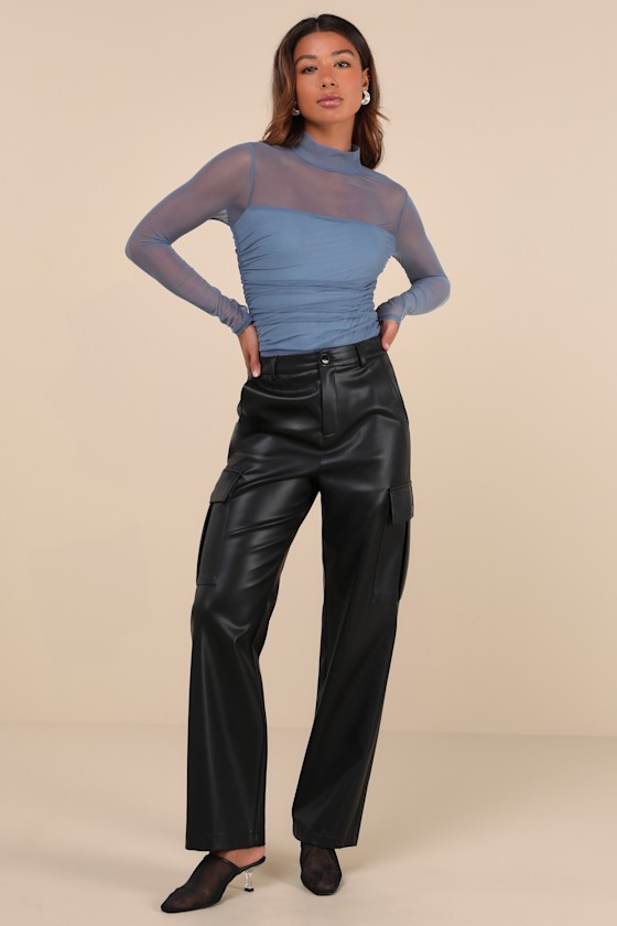 Slate Mesh Bodysuit - Mock Neck Bodysuit - Long Sleeve Bodysuit - Lulus