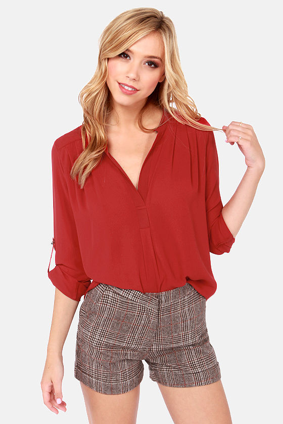 Sexy Red Top - Wine Red Top - V Neck Top - $36.00 - Lulus