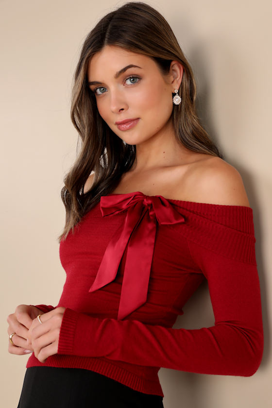 Motel Orianne Top - Dark Red Sweater Top - Off-the-Shoulder Top - Lulus