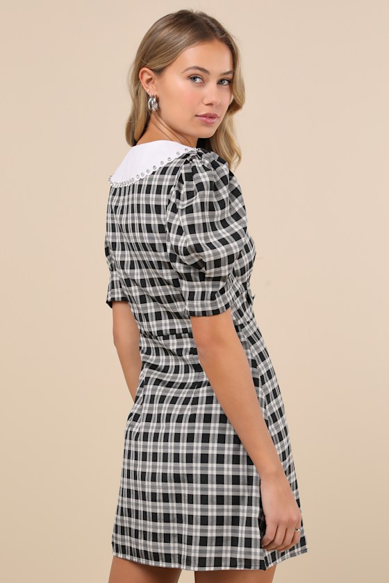 Sister Jane Quill Check - Black Plaid Dress - Collared Mini Dress - Lulus