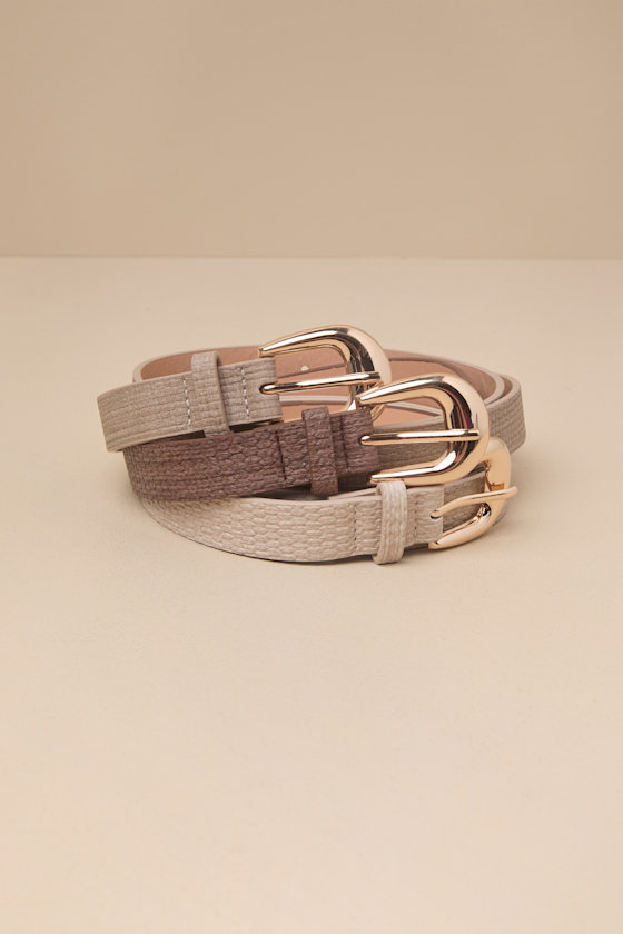 Three-Piece Belt Set - Brown Beige & Taupe Belt Set - Belt Set - Lulus