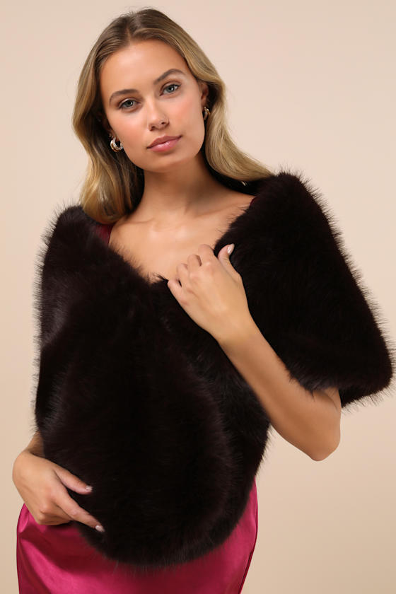 Brown Faux Fur Stole - Satin Stole - Winter Wrap - Stole Scarf - Lulus