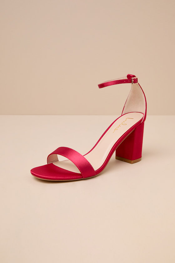Red Ankle Strap Sandals - Satin Block Heels - Red High Heels - Lulus