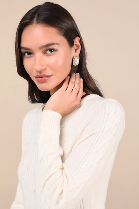 Gold Statement Earrings - Pearl Earrings - Gold Vintage Earrings - Lulus