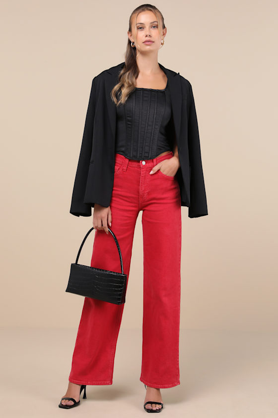 Just Black Wide-Leg Jeans - Washed Red Jeans - High-Rise Jeans - Lulus