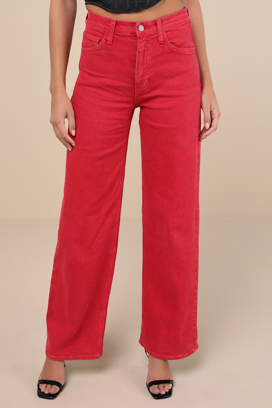 Just Black Wide-Leg Jeans - Washed Red Jeans - High-Rise Jeans - Lulus
