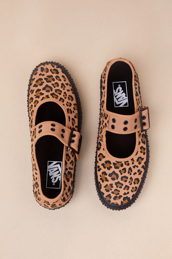 Vans Mary Jane Creeper - Tan Leopard Flats - Mary Jane Flats - Lulus