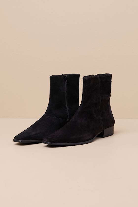 Vagabond Nella - Black Suede Leather Boots - Low Heel Ankle Boots - Lulus