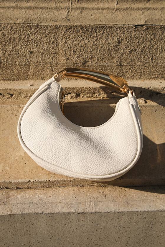 White and Gold Handbag - Crescent Handbag - Metal Handle Bag - Lulus