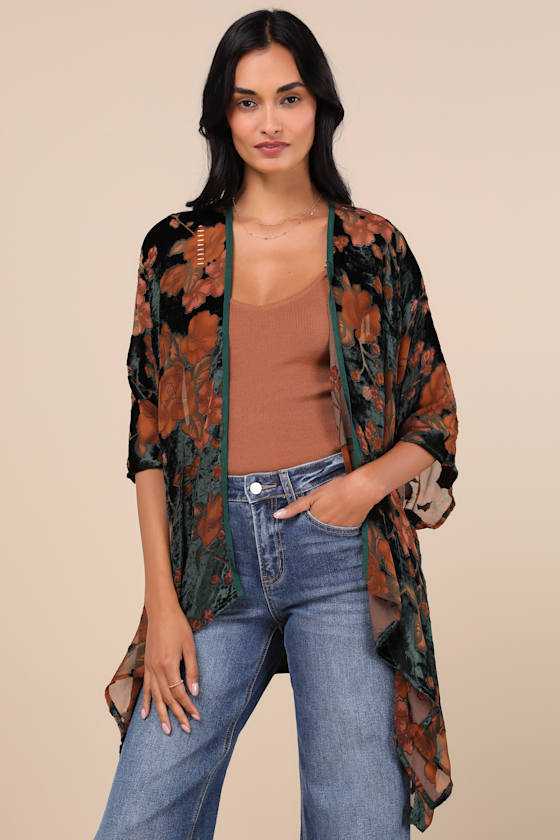 Green Floral Burnout Shawl - Velvet Cropped Shawl - Shawl Scarf - Lulus