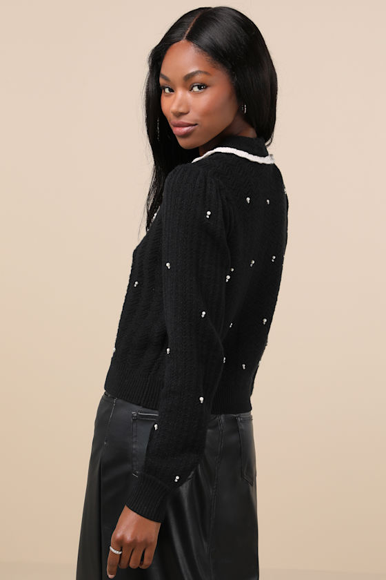 Lost + Wander Perla - Black Pearl Pointelle Cardigan - Sweater - Lulus