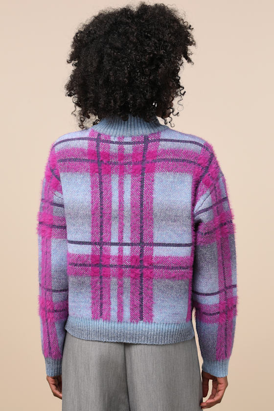 Lost + Wander Costanza - Purple and Blue Plaid Sweater - Sweater - Lulus