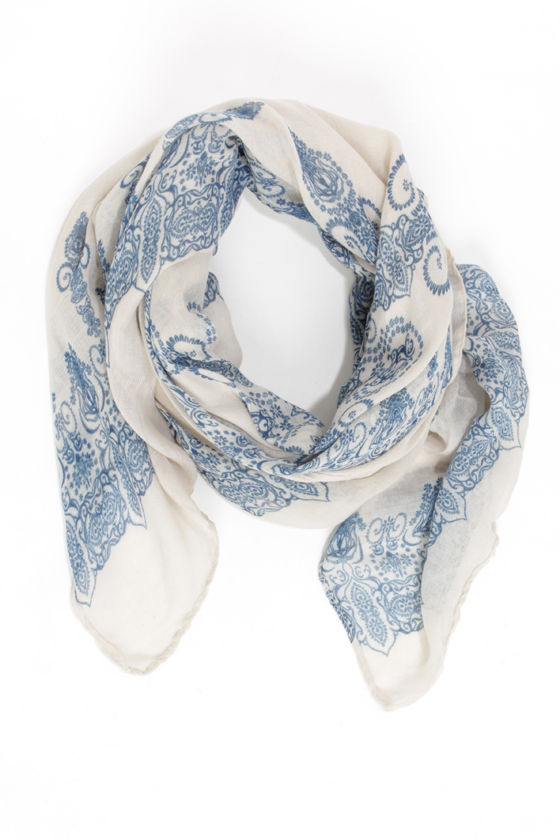 Pretty Floral Print Scarf - Blue Scarf - Cream Scarf - $13.00 - Lulus