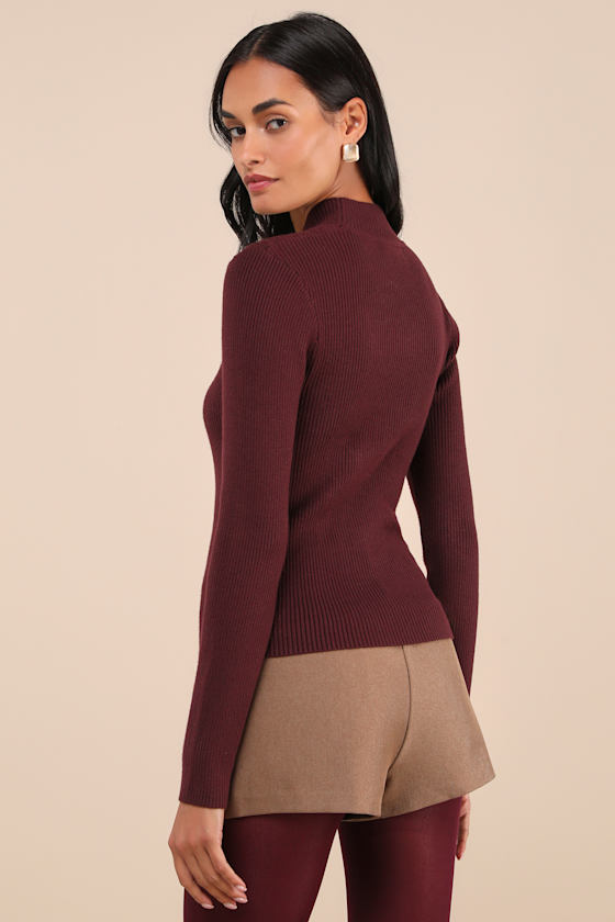 Burgundy Sweater Top - Ribbed Mock Neck Top - Knit Top - Lulus