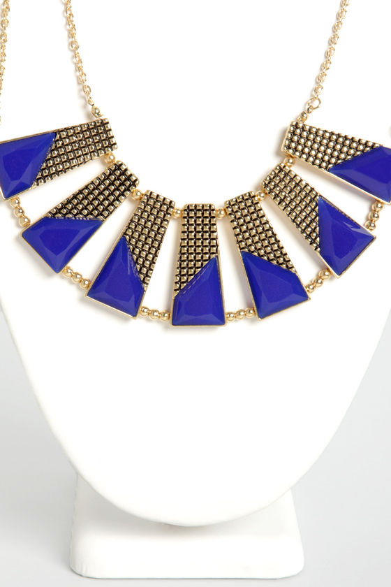 Pretty Gold Necklace - Blue Necklace - Statement Necklace - $15.00 - Lulus