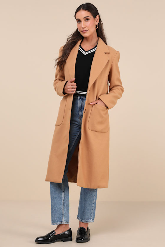 Chic Tan Coat - Long Coat - Oversized Coat - Tan Felt Coat - Lulus