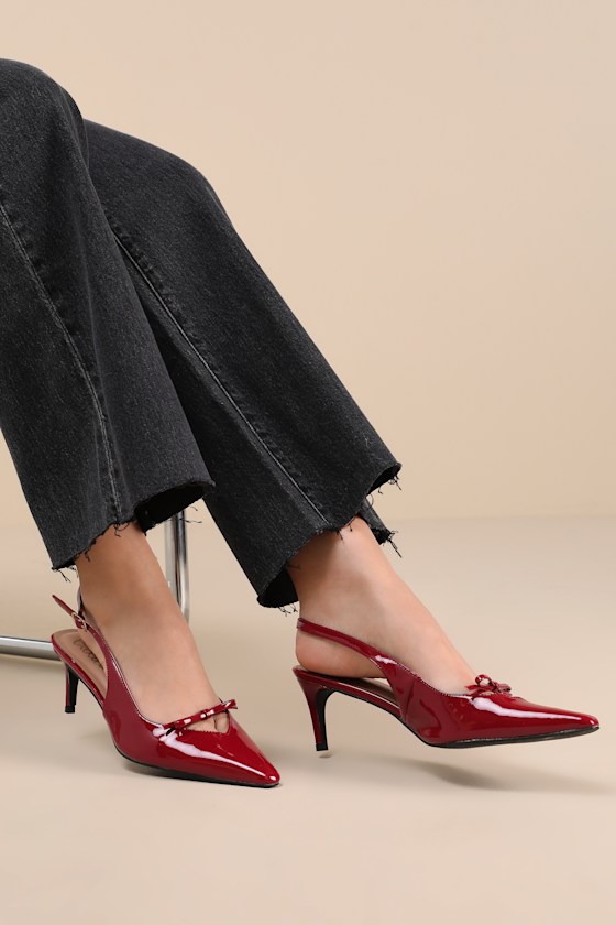Red Patent Pumps - Red Slingback Pumps - Pointed-Toe Bow Pumps - Lulus