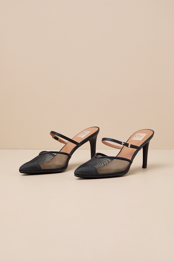 DV by Dolce Vita Elegant Black Mesh - Mule Pumps - Slide-On Heels - Lulus