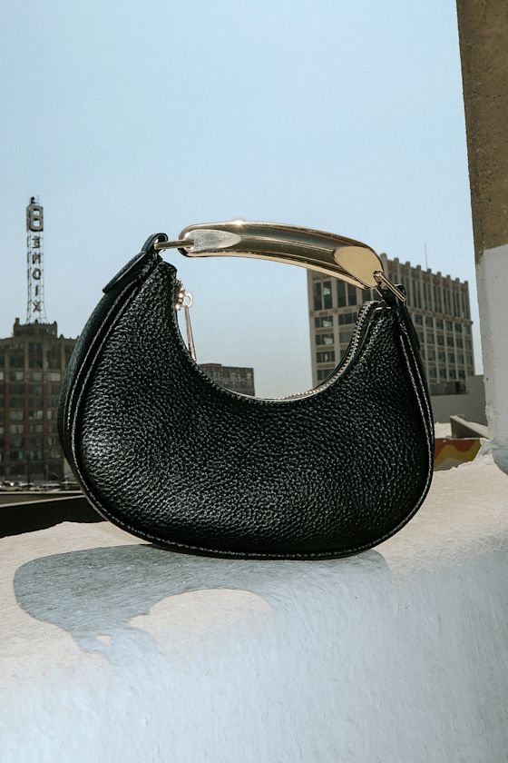 Black and Gold Handbag - Crescent Handbag - Metal Handle Bag - Lulus