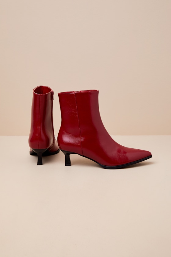Red Ankle Boots - Pointed-Toe Boots - Kitten Heel Ankle Boots - Lulus